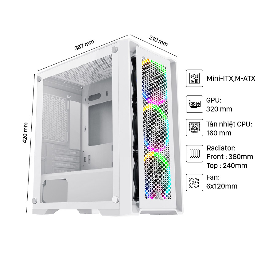 Vỏ Case Xigmatek LUX M Arctic 3FR (Mini Tower/Màu Trắng)