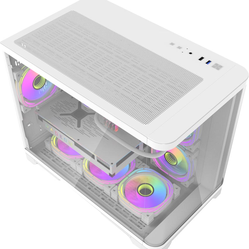Vỏ Case AIGO AQUARIUM ARC1 White (M-ATX,/Kính Cong)