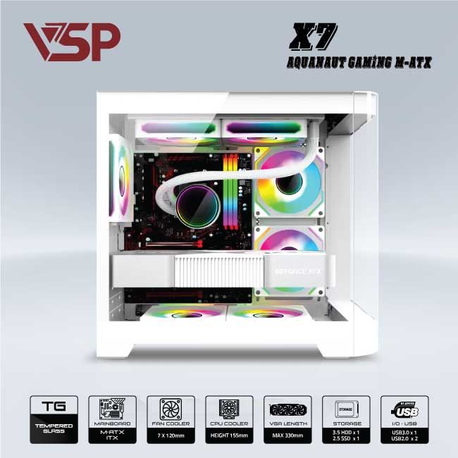 Vỏ Case Aquanaut Pro Gaming M-ATX X7 - Trắng