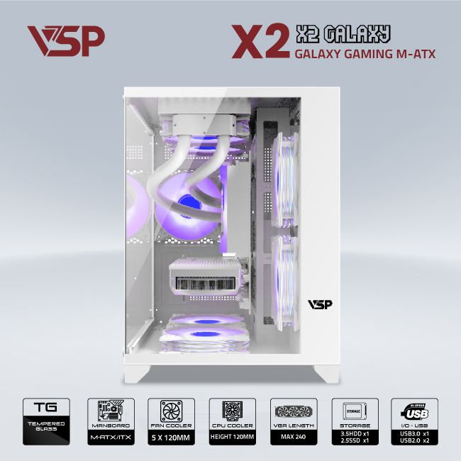 Vỏ case VSP X2 GALAXY White (Aquanaut Galaxy Gaming M-ATX)